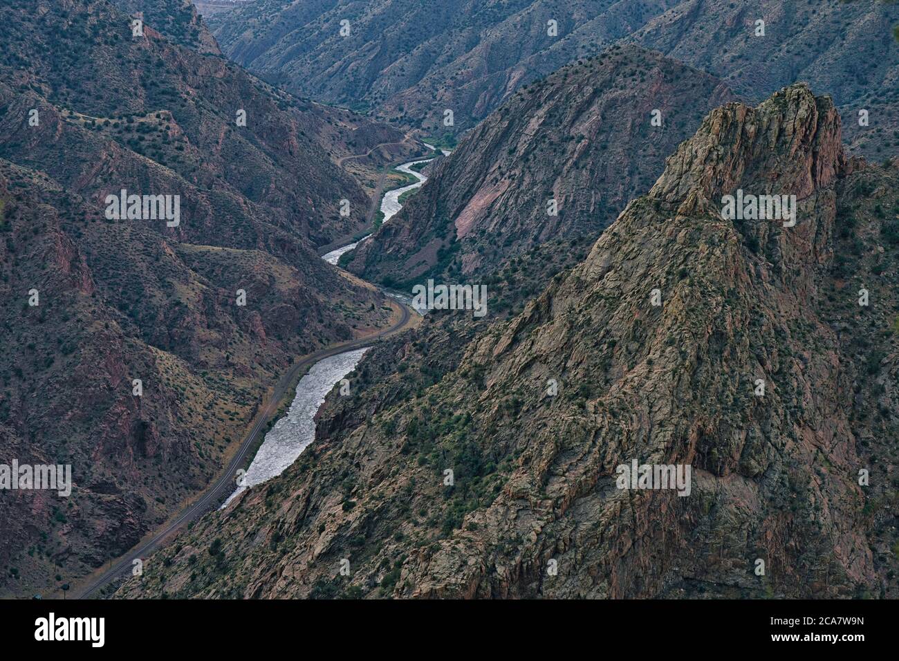 Arkansas river in Royal gorge in colorado. River runs through rocky ...