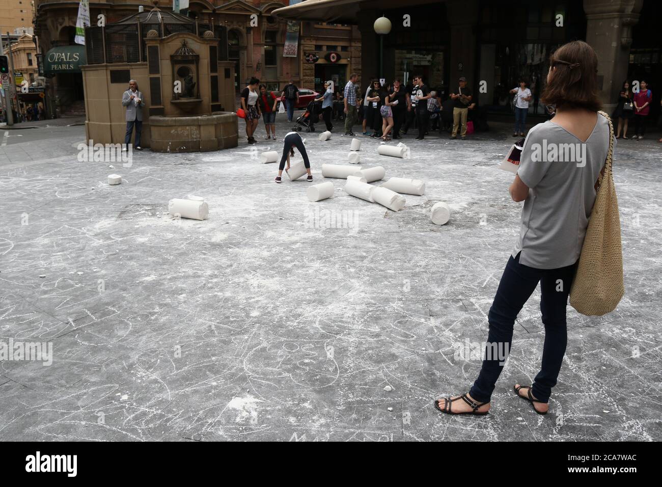 Members of the public break off bits from the large pieces of chalk and ...