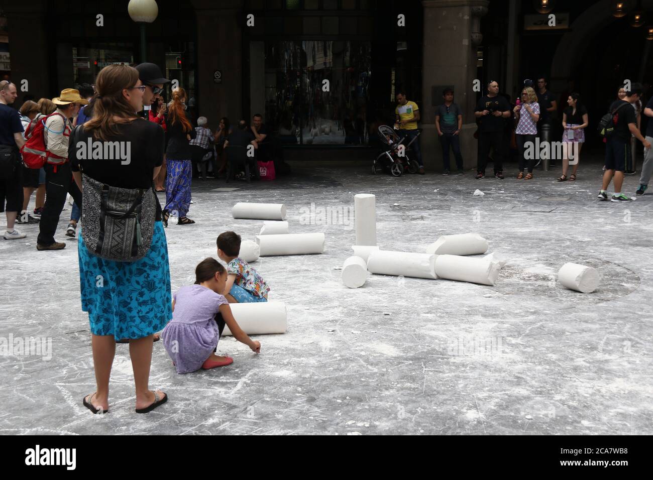 Members of the public break off bits from the large pieces of chalk and ...