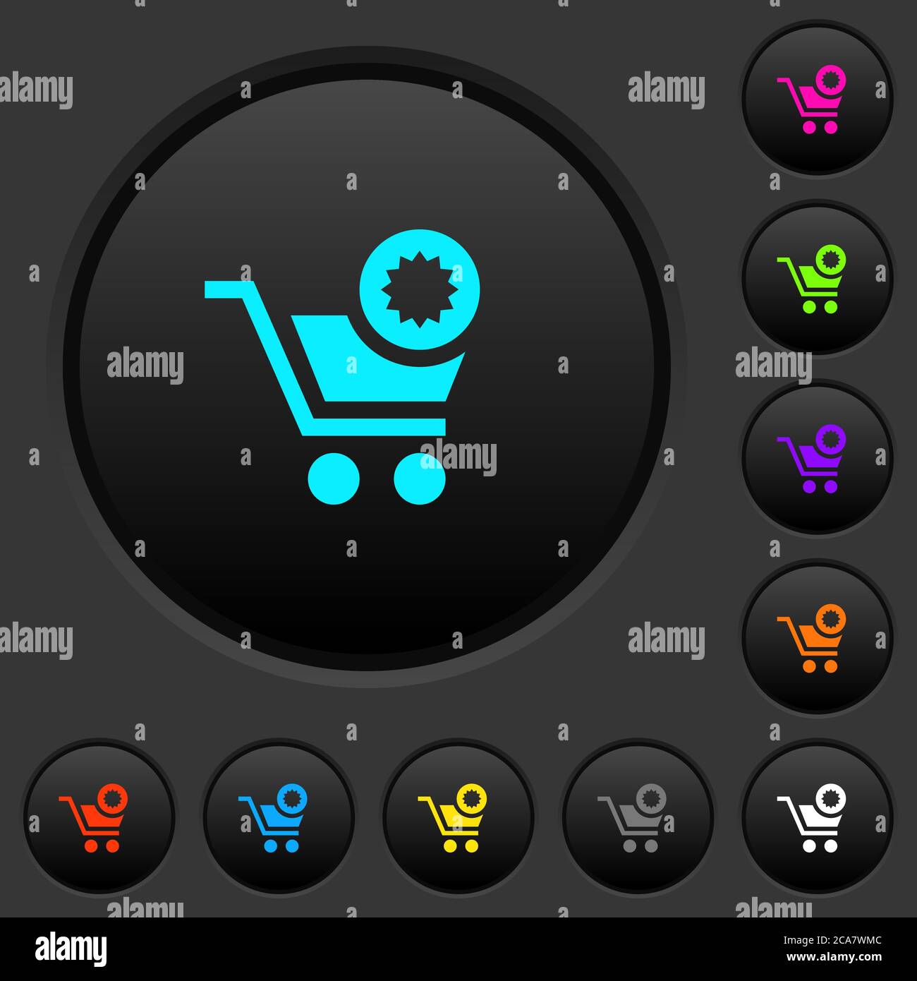 Warranty product purchase dark push buttons with vivid color icons on ...