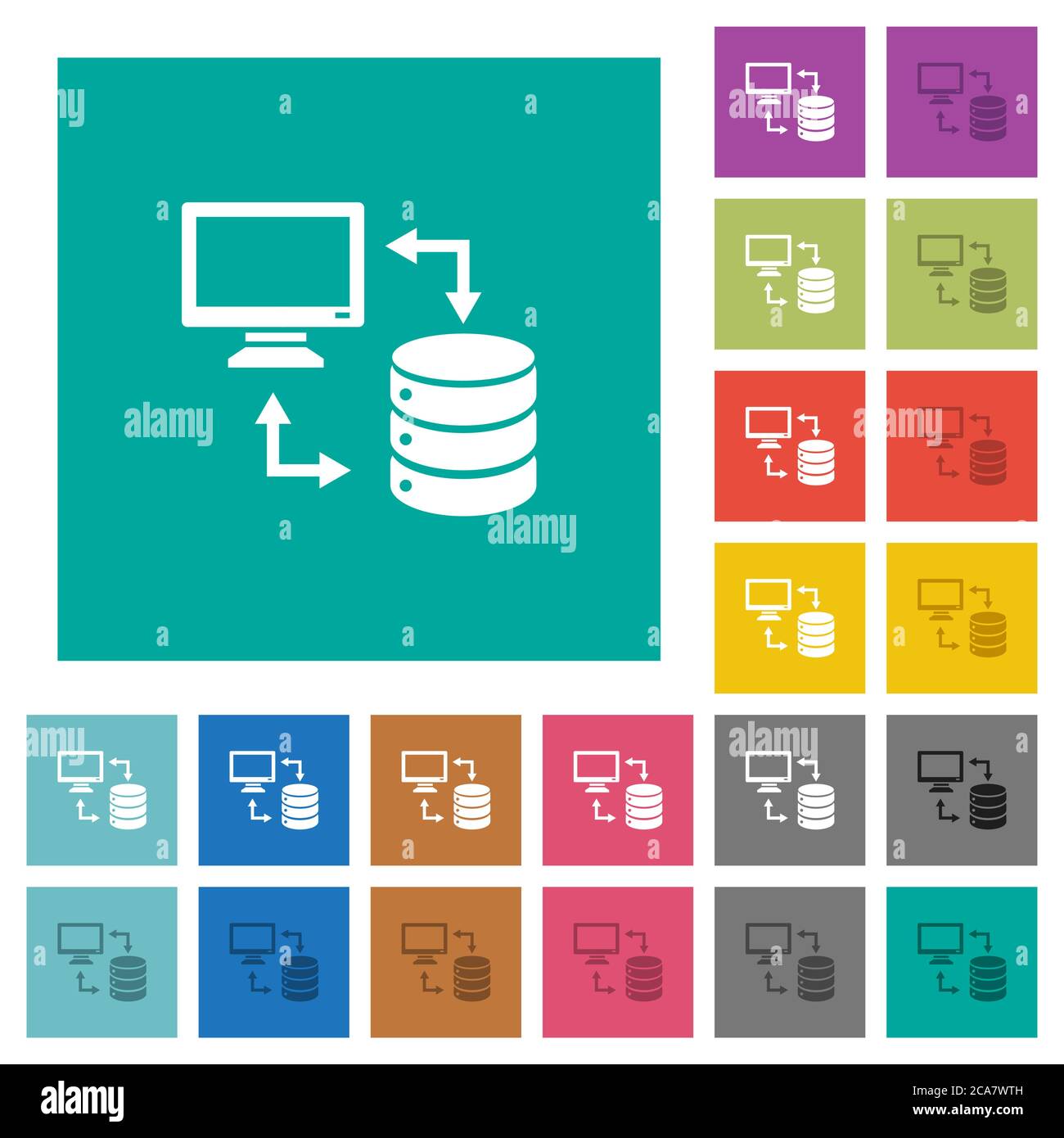 Syncronize Data With Database Multi Colored Flat Icons On Plain Square Backgrounds Included