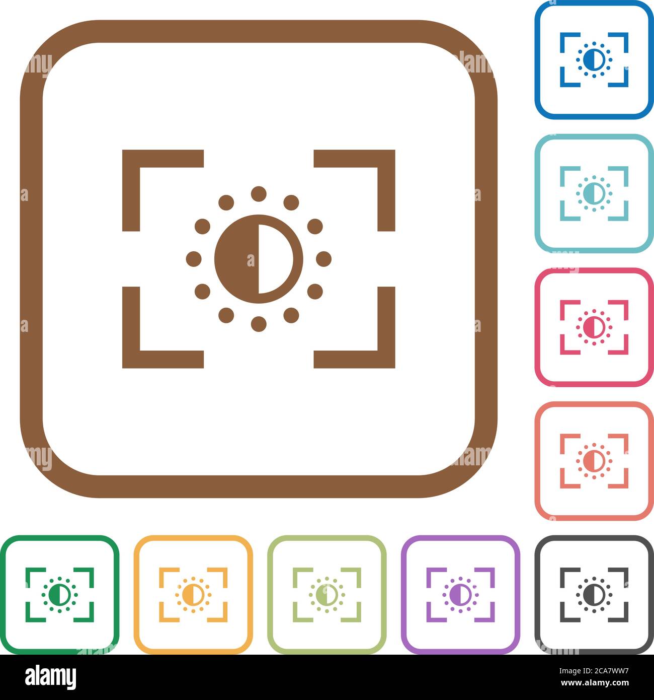 Camera saturation setting simple icons in color rounded square frames on white background Stock ...