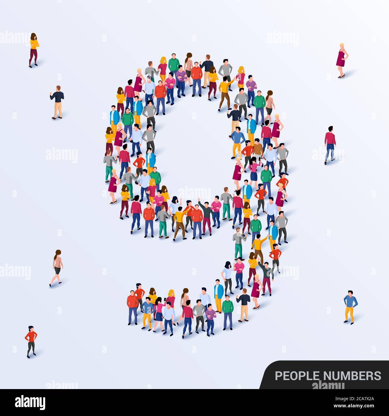 Large group of people in number 9 nine form. Vector illustration Stock ...