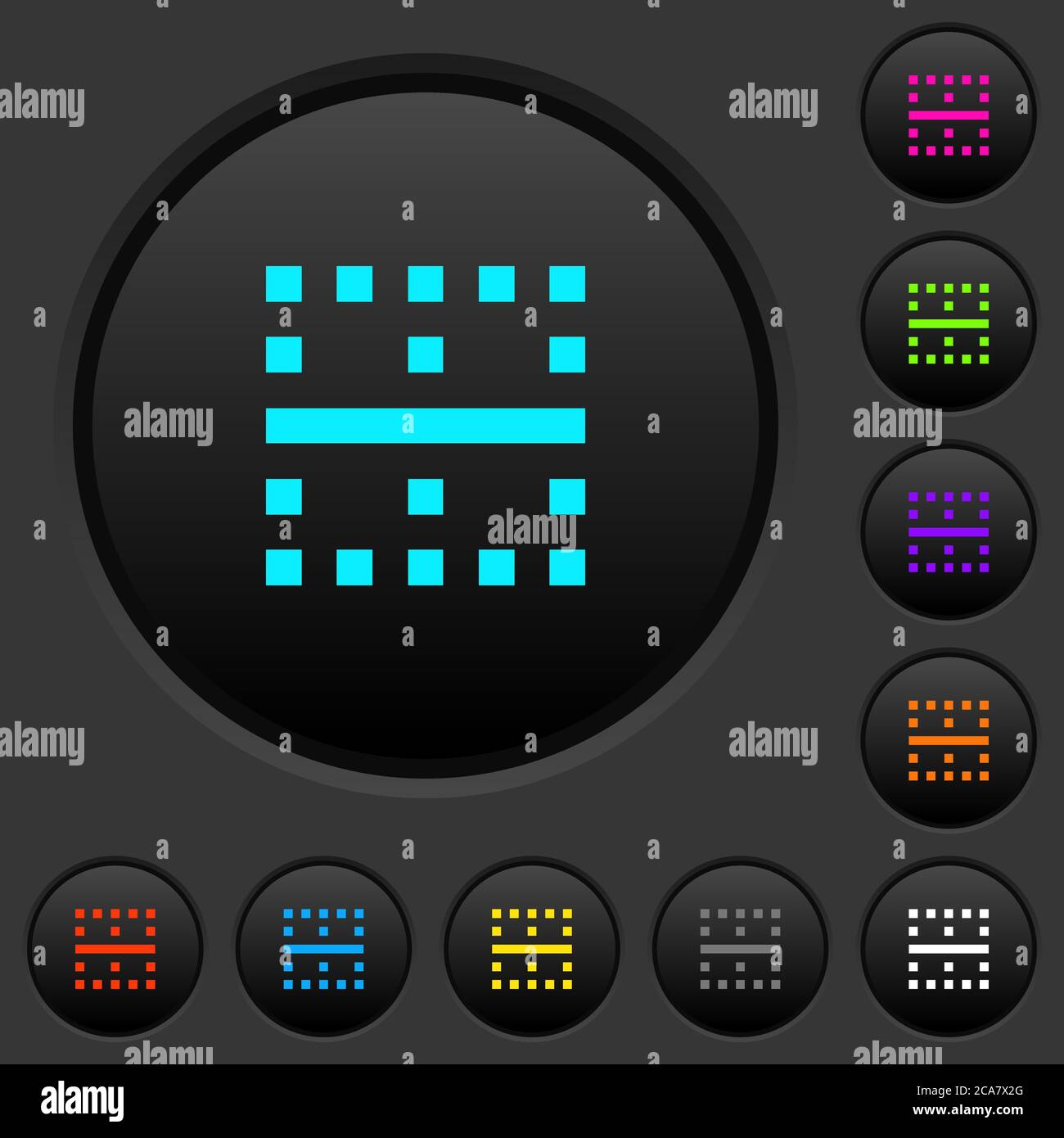 Horizontal border dark push buttons with vivid color icons on dark grey ...