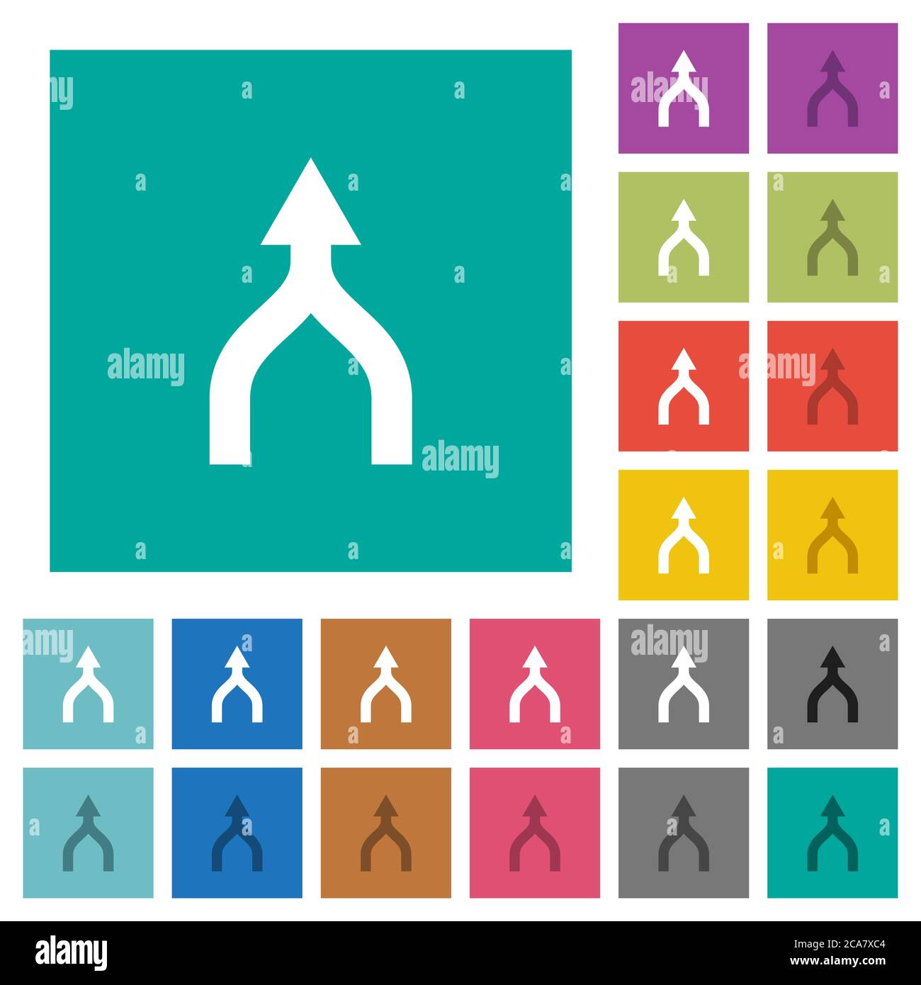 Merge arrows up multi colored flat icons on plain square backgrounds ...