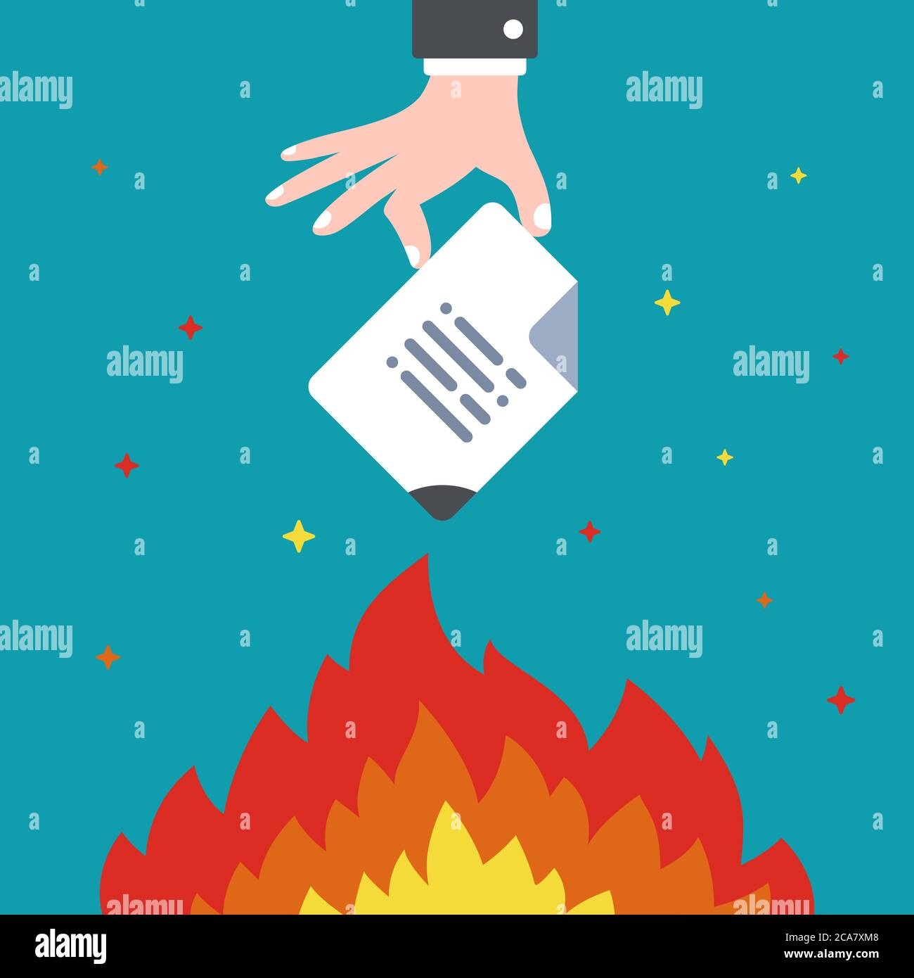 hand sets fire to an important document. destroy information forever ...