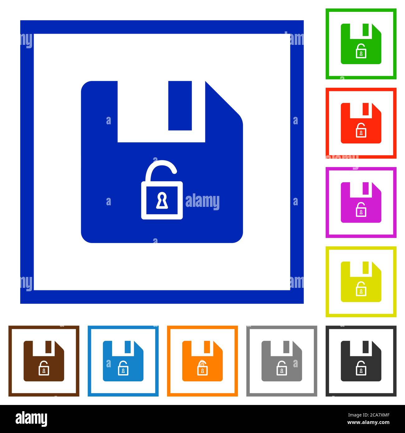 Unlock file flat color icons in square frames on white background Stock ...