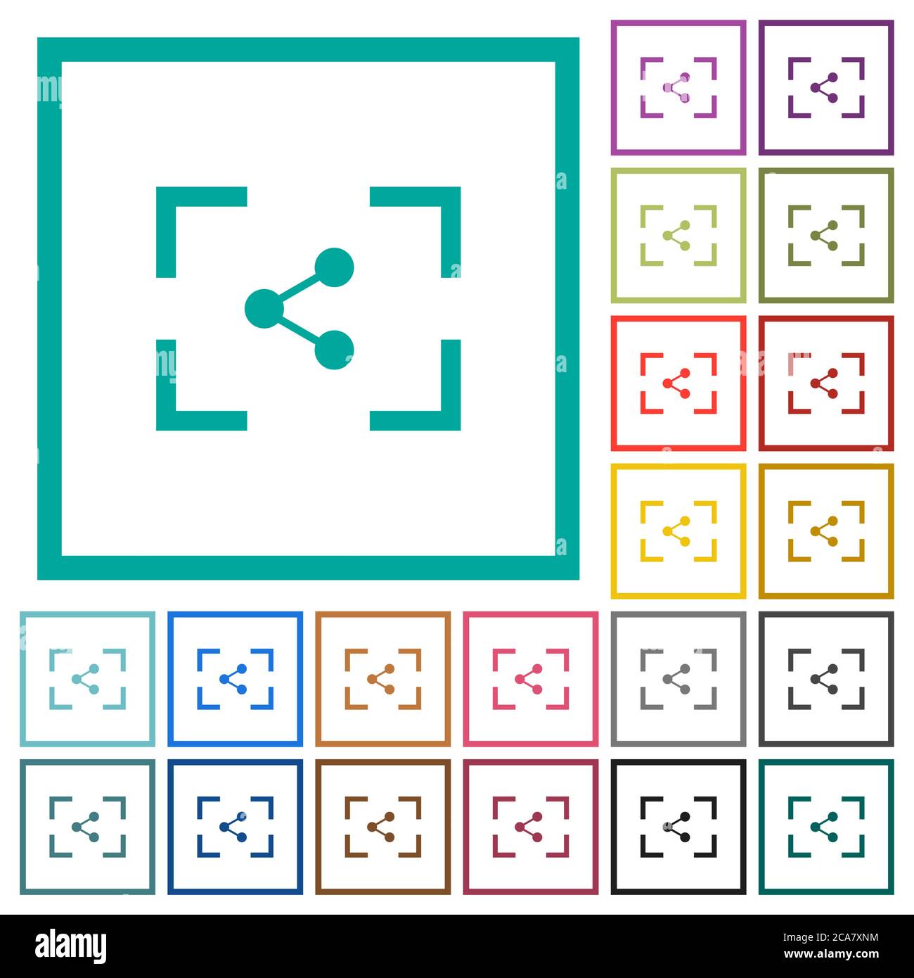 Camera share image flat color icons with quadrant frames on white ...