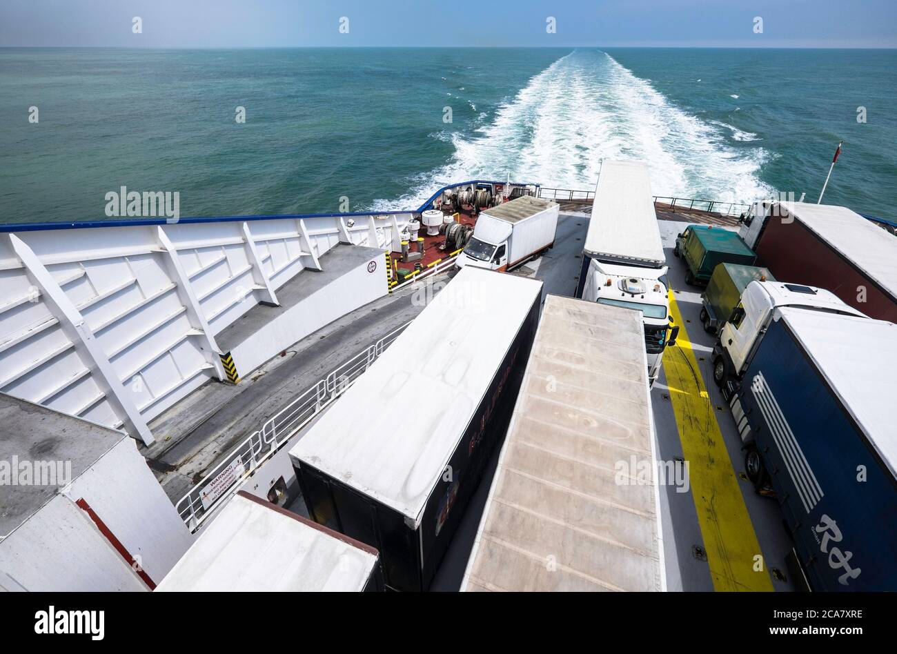 Cars and trucks on the ferry boat between Dover in the UK and Dunkirk ...