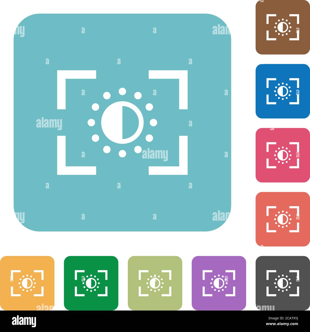 Camera saturation setting white flat icons on color rounded square ...