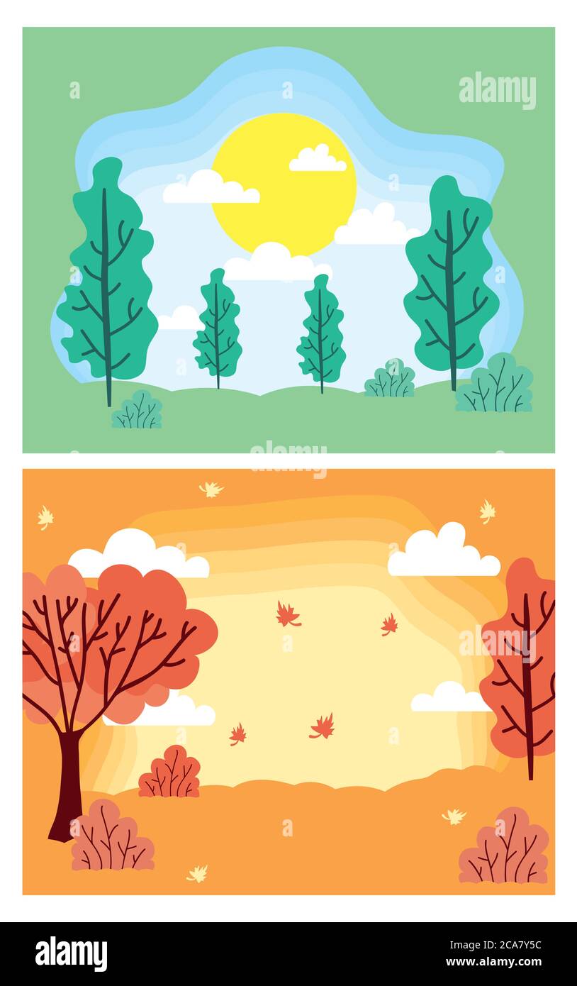 seasons scenes weathers set collections vector illustration design ...