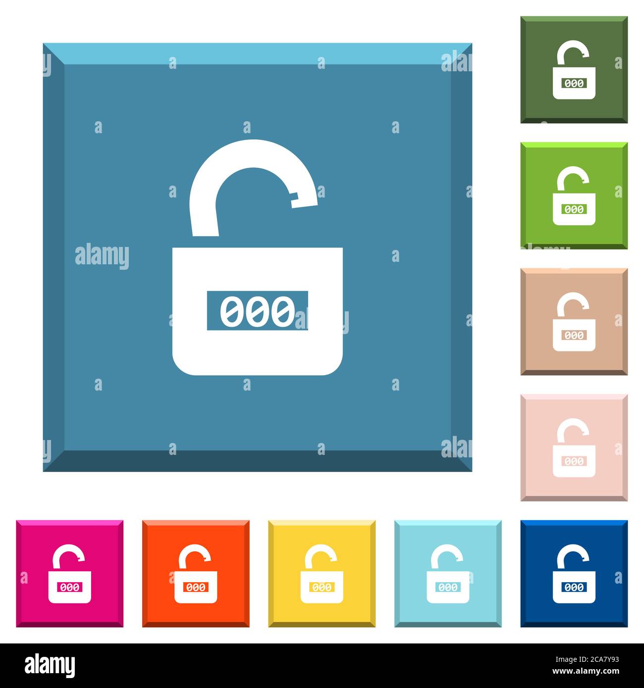 Unlocked combination lock with center numbers white icons on edged ...