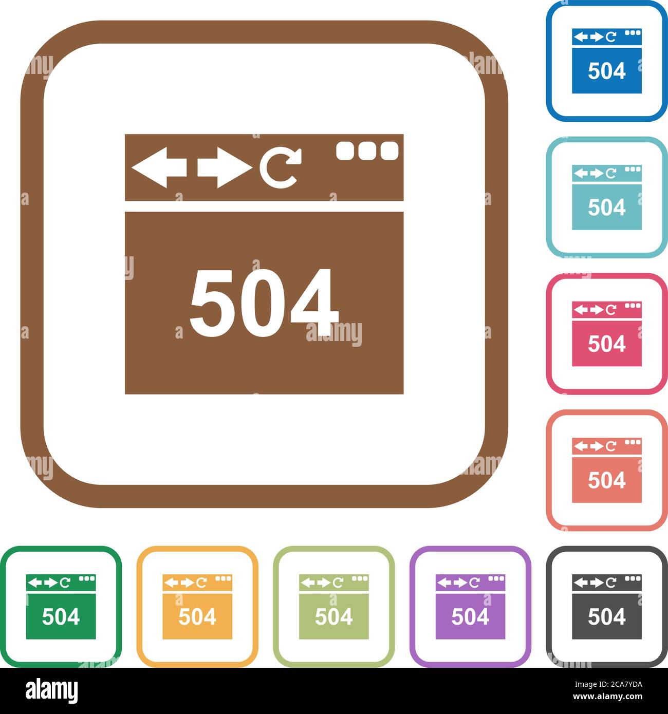 Browser 504 Gateway Timeout simple icons in color rounded square frames ...