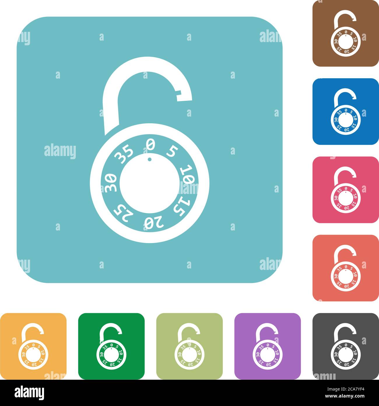 Unlocked round combination lock white flat icons on color rounded ...