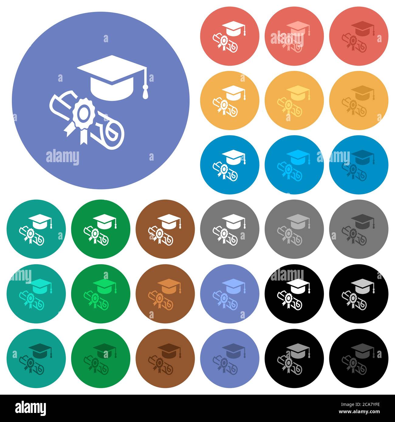 Graduation ceremony multi colored flat icons on round backgrounds ...