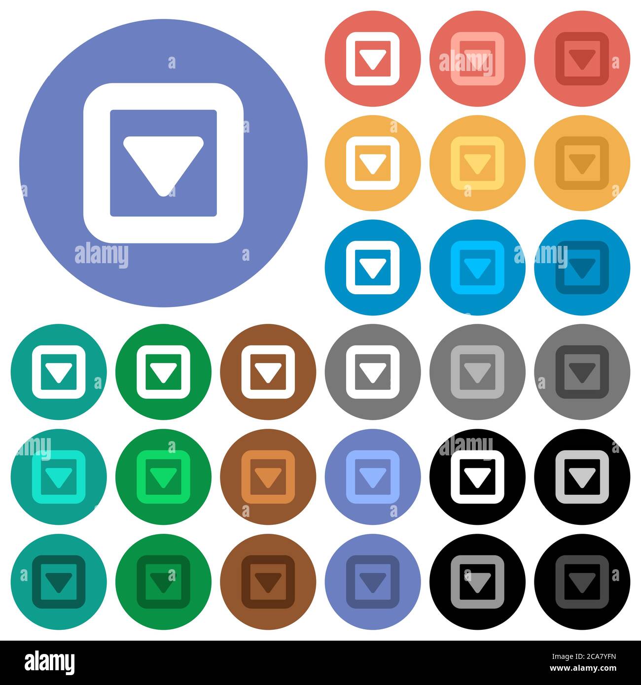 Toggle down multi colored flat icons on round backgrounds. Included ...