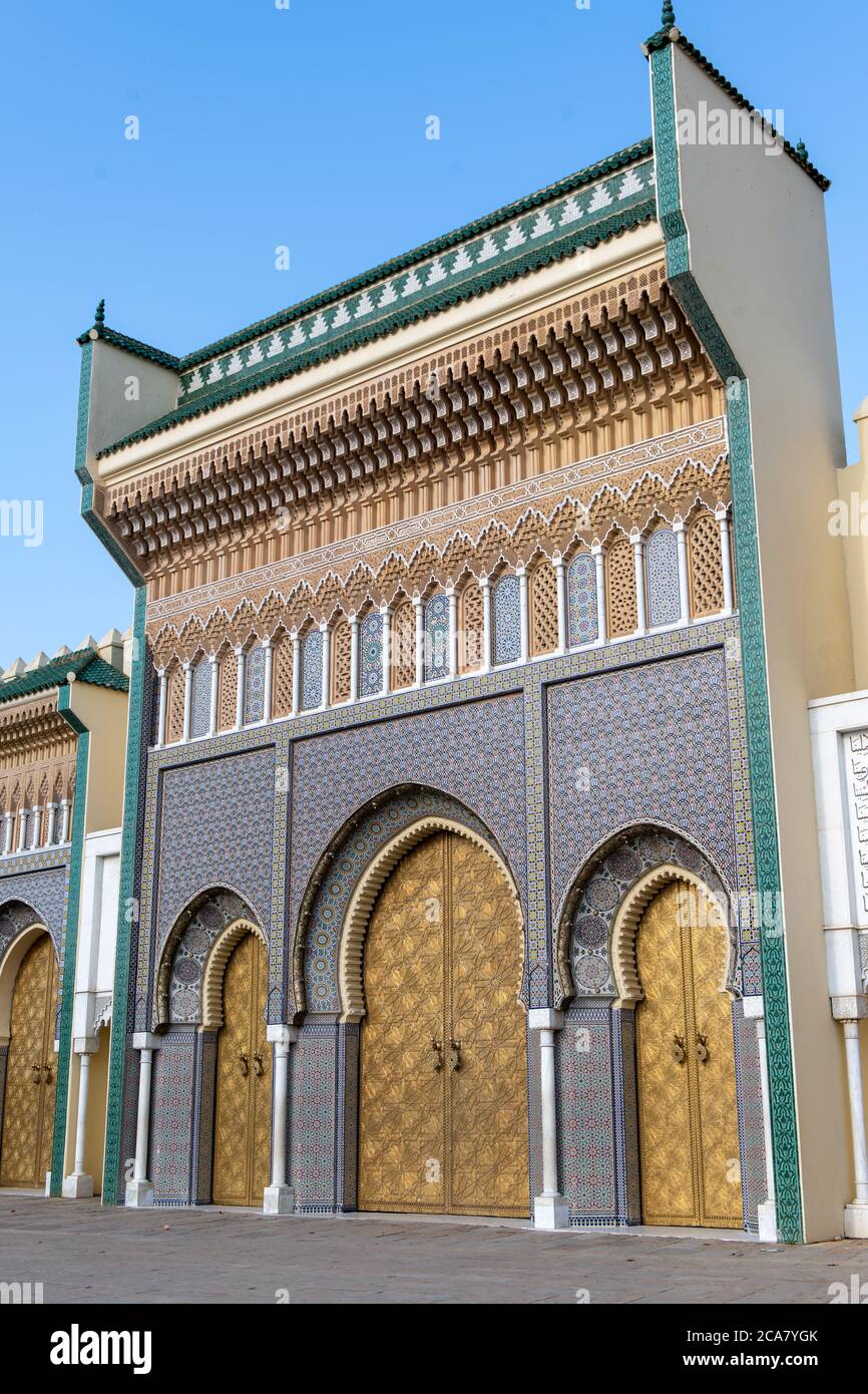 Royal Palace of Fes in Morocco is noted for its iconic golden gates ...