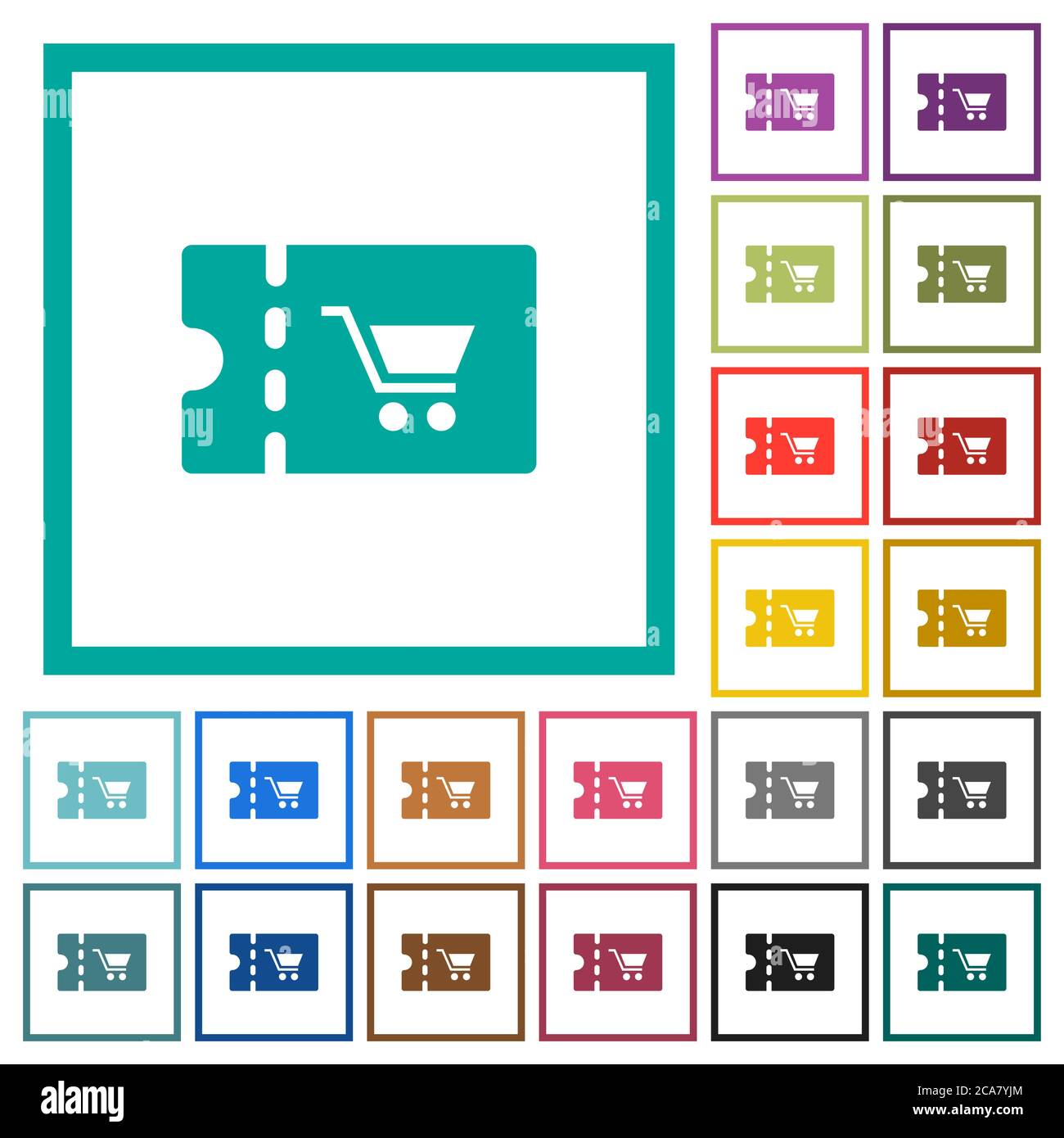 Supermarket discount coupon flat color icons with quadrant frames on ...