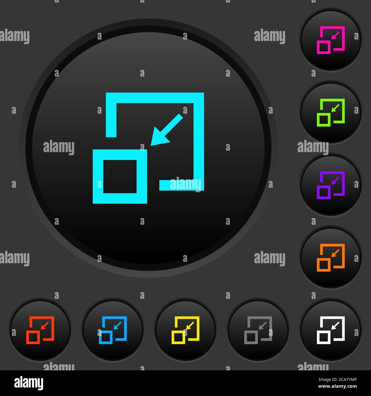 Shrink window dark push buttons with vivid color icons on dark grey ...