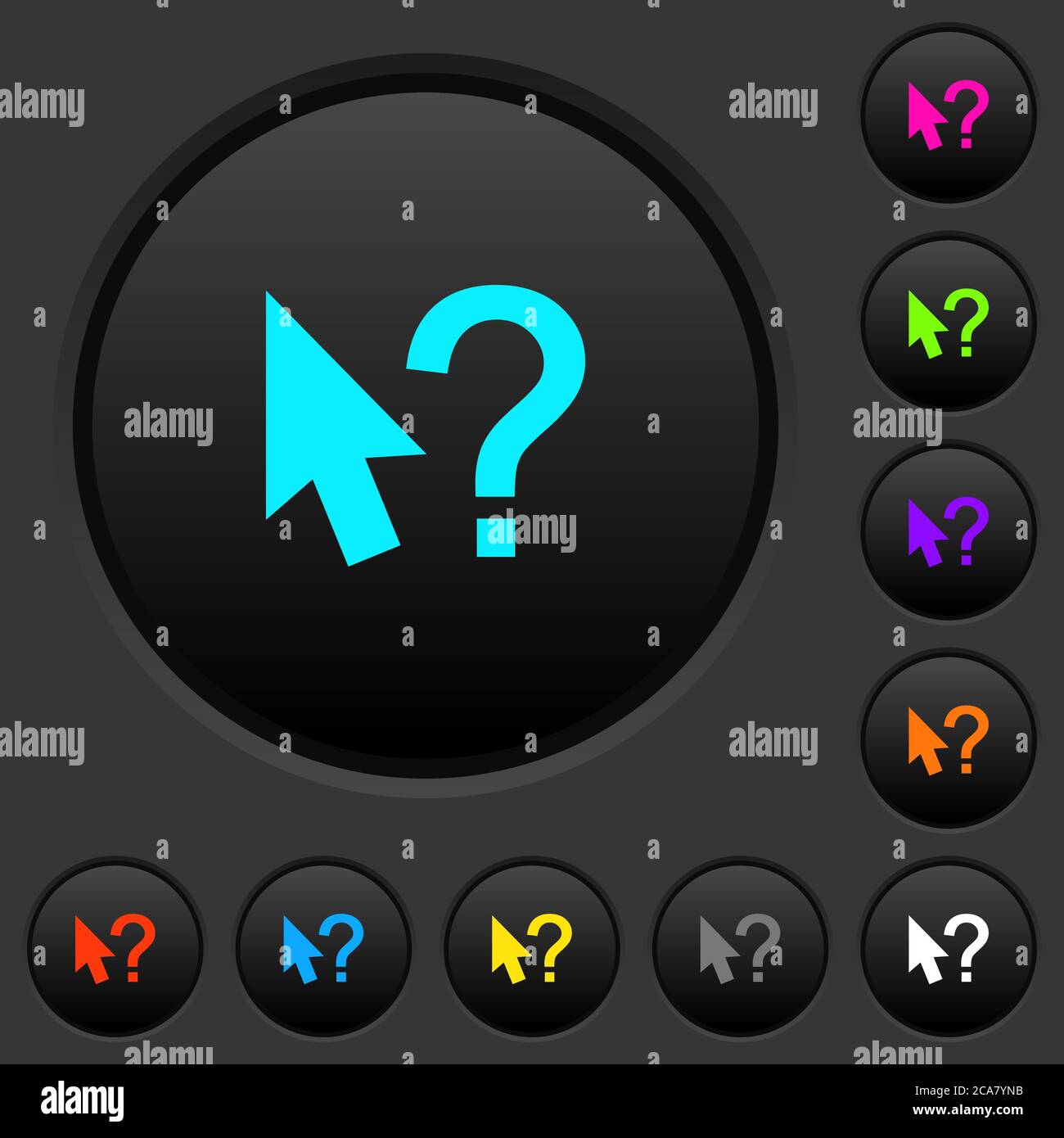 Help cursor dark push buttons with vivid color icons on dark grey background Stock Vector Image ...