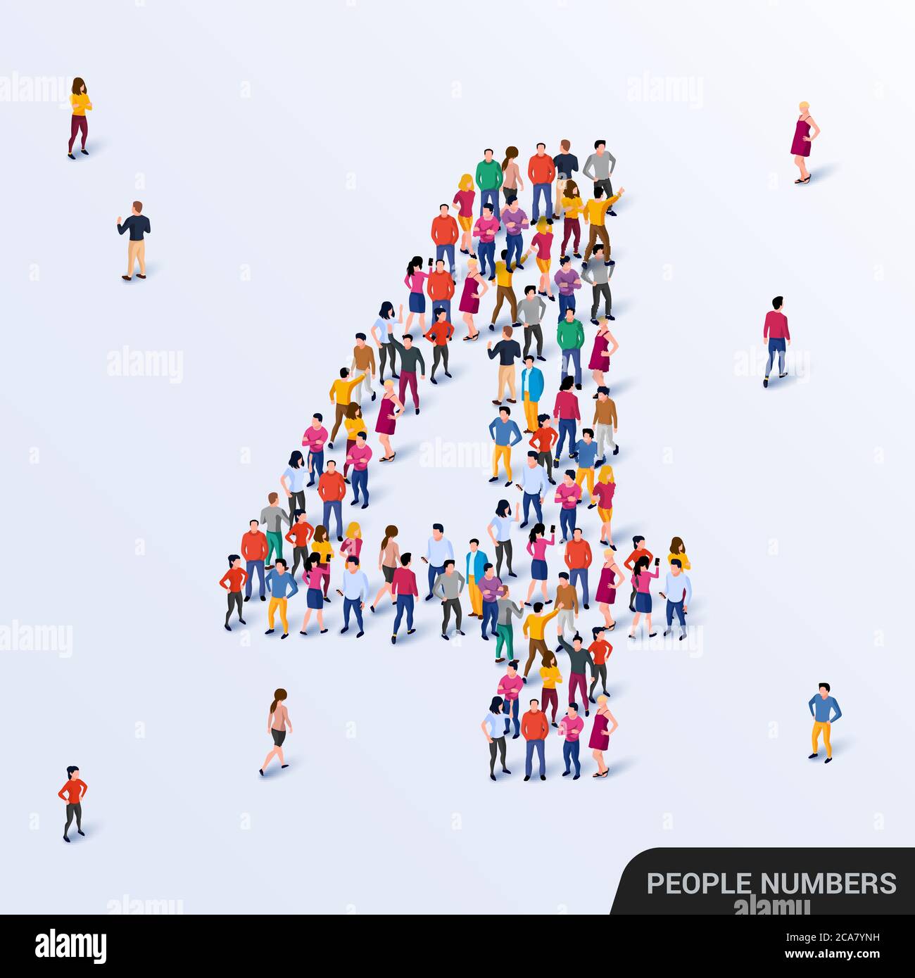 Large group of people in number 4 four form. Vector illustration Stock ...