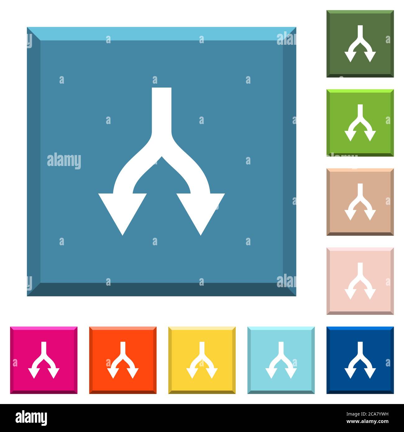 Split arrows down white icons on edged square buttons in various trendy ...