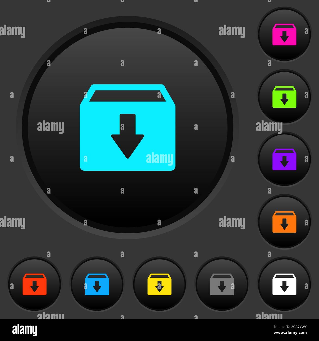 Archive dark push buttons with vivid color icons on dark grey ...