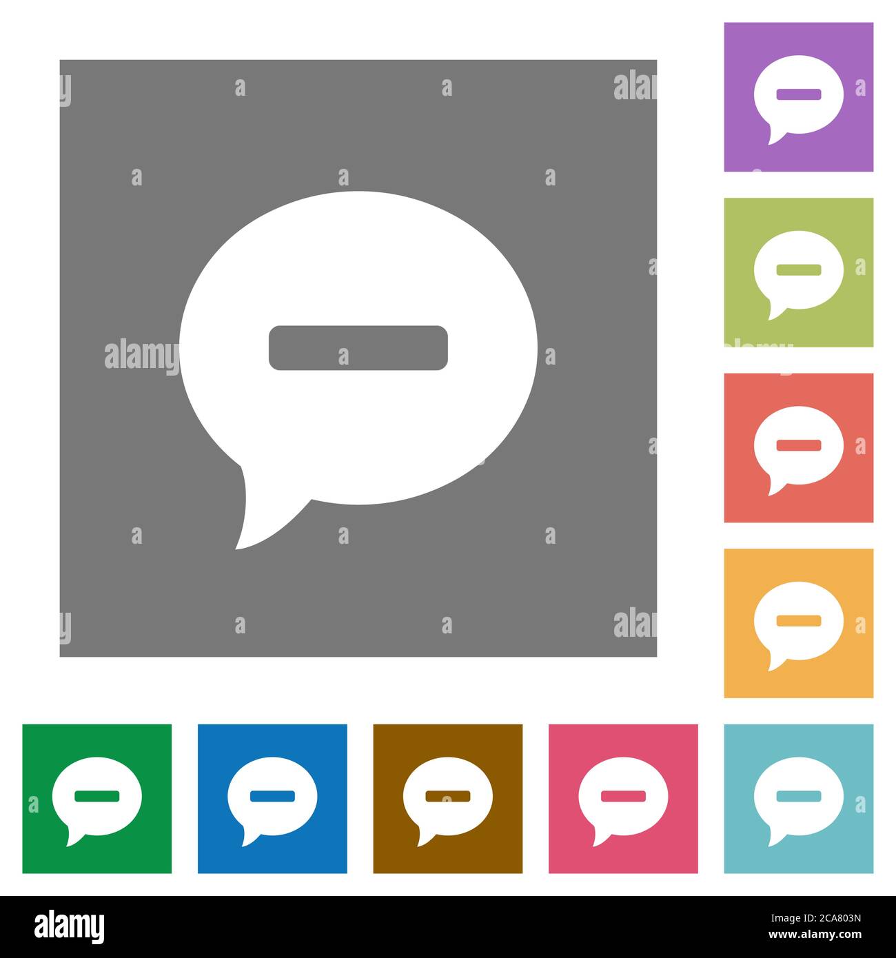Delete comment flat icons on simple color square backgrounds Stock ...