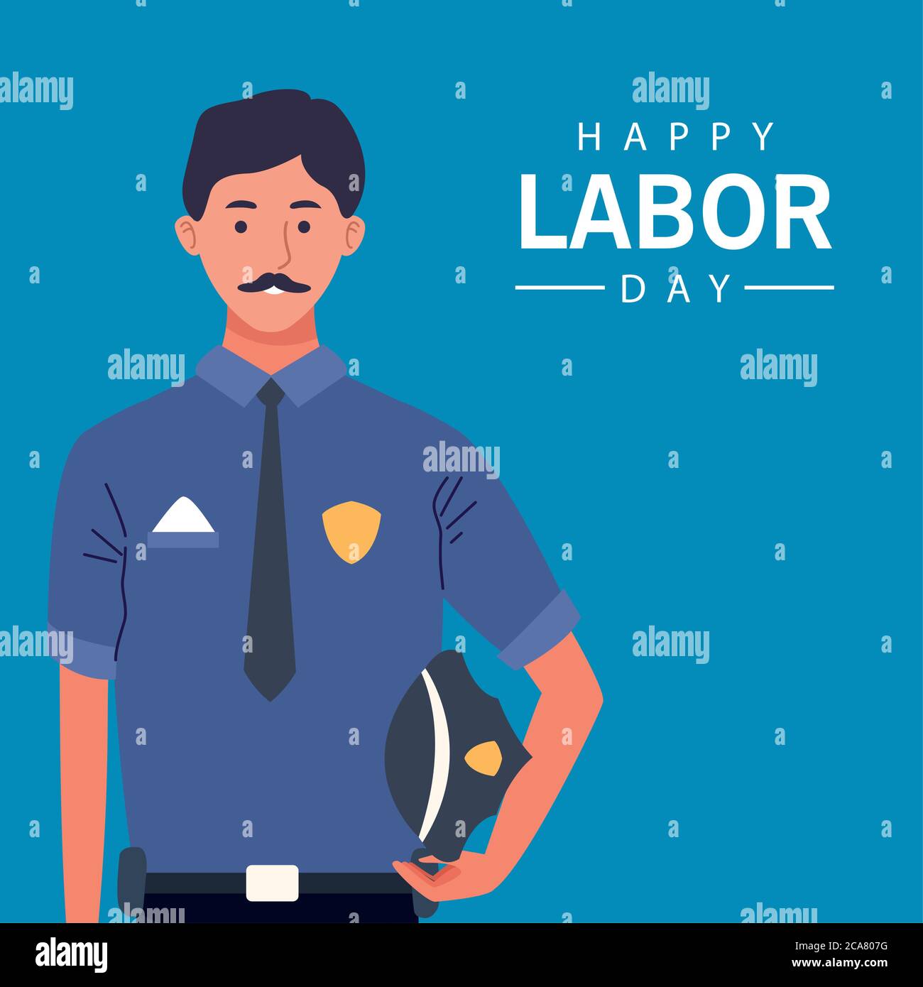 happy labor day celebration with police officer worker vector ...
