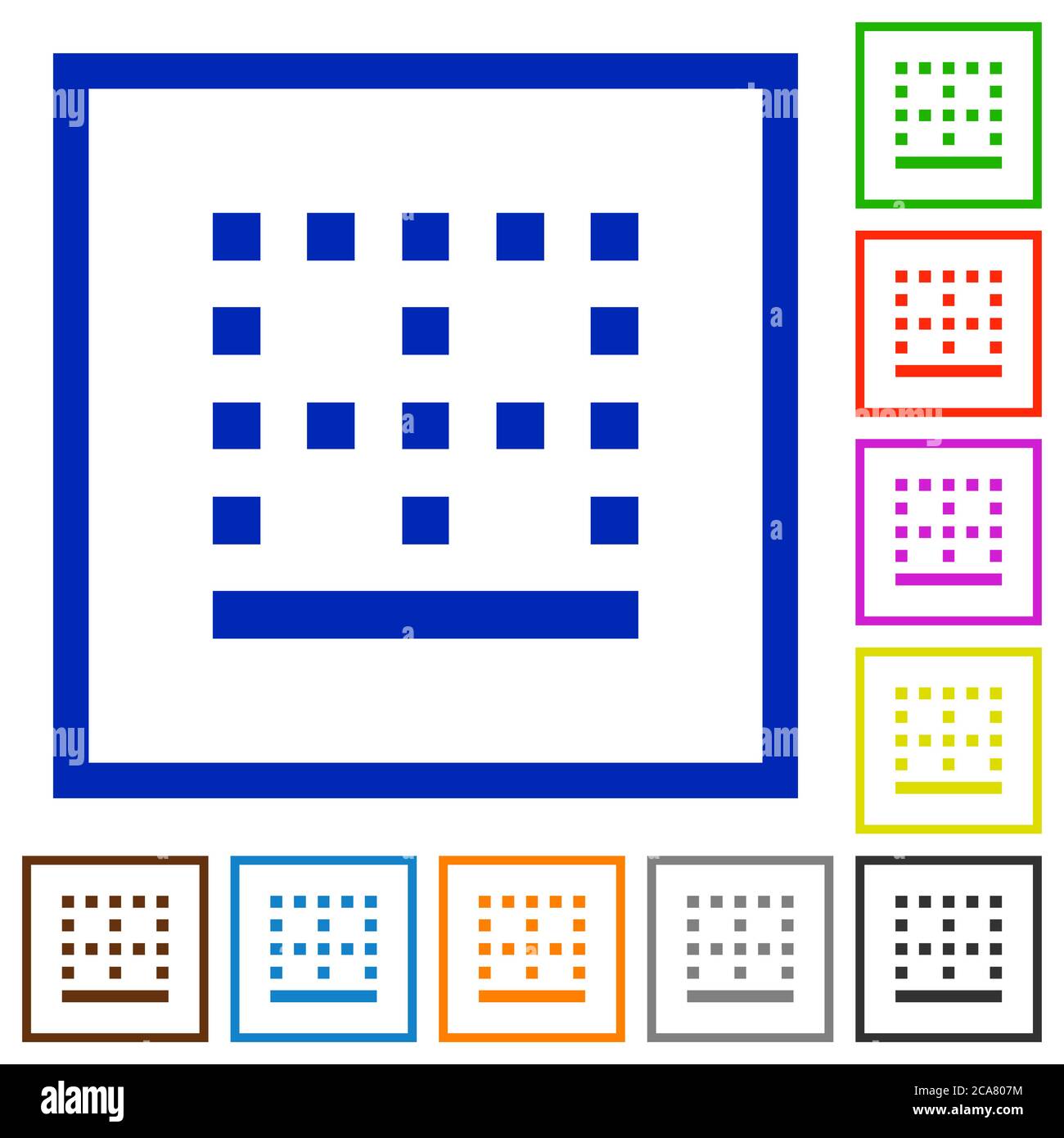 Bottom border flat color icons in square frames on white background ...