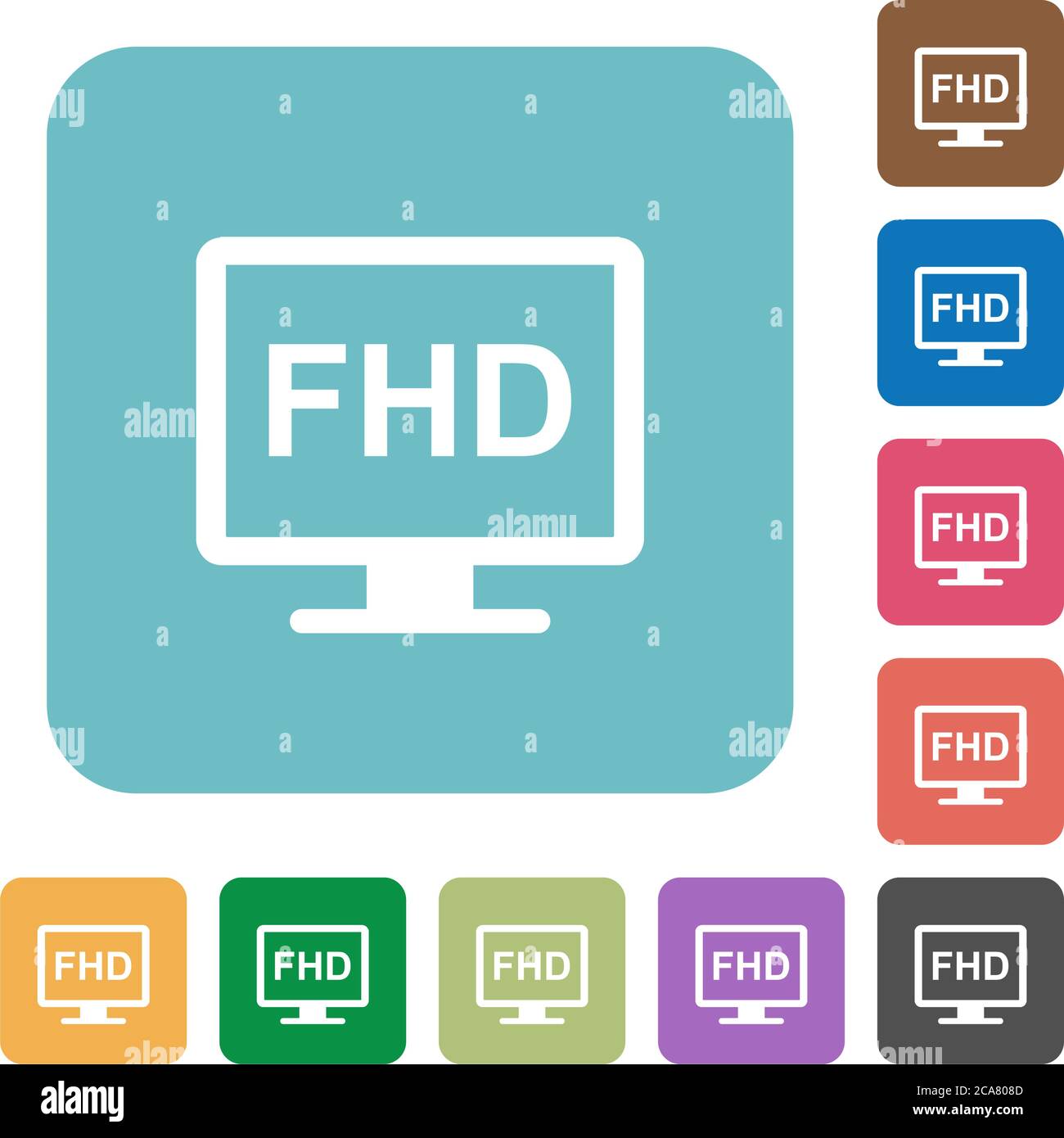 Full HD display white flat icons on color rounded square backgrounds ...