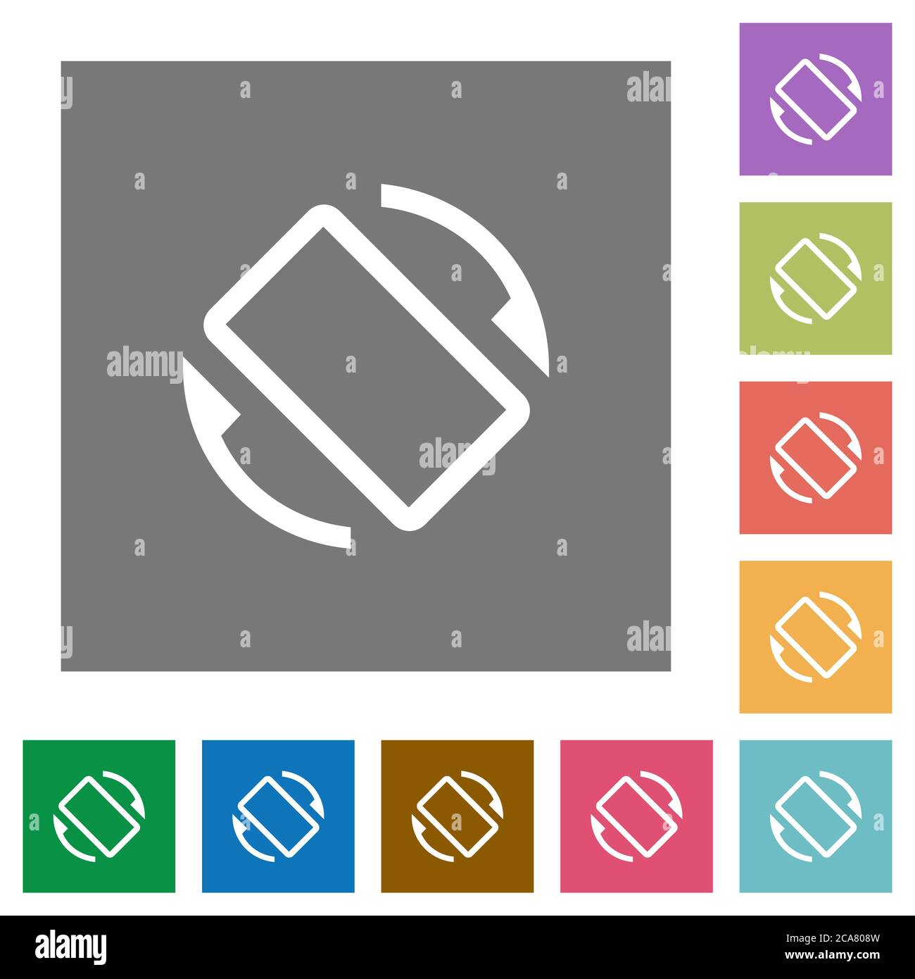 Mobile screen automatic rotation flat icons on simple color square ...