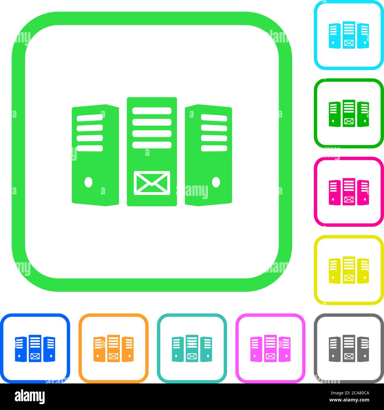 Mail server vivid colored flat icons in curved borders on white ...