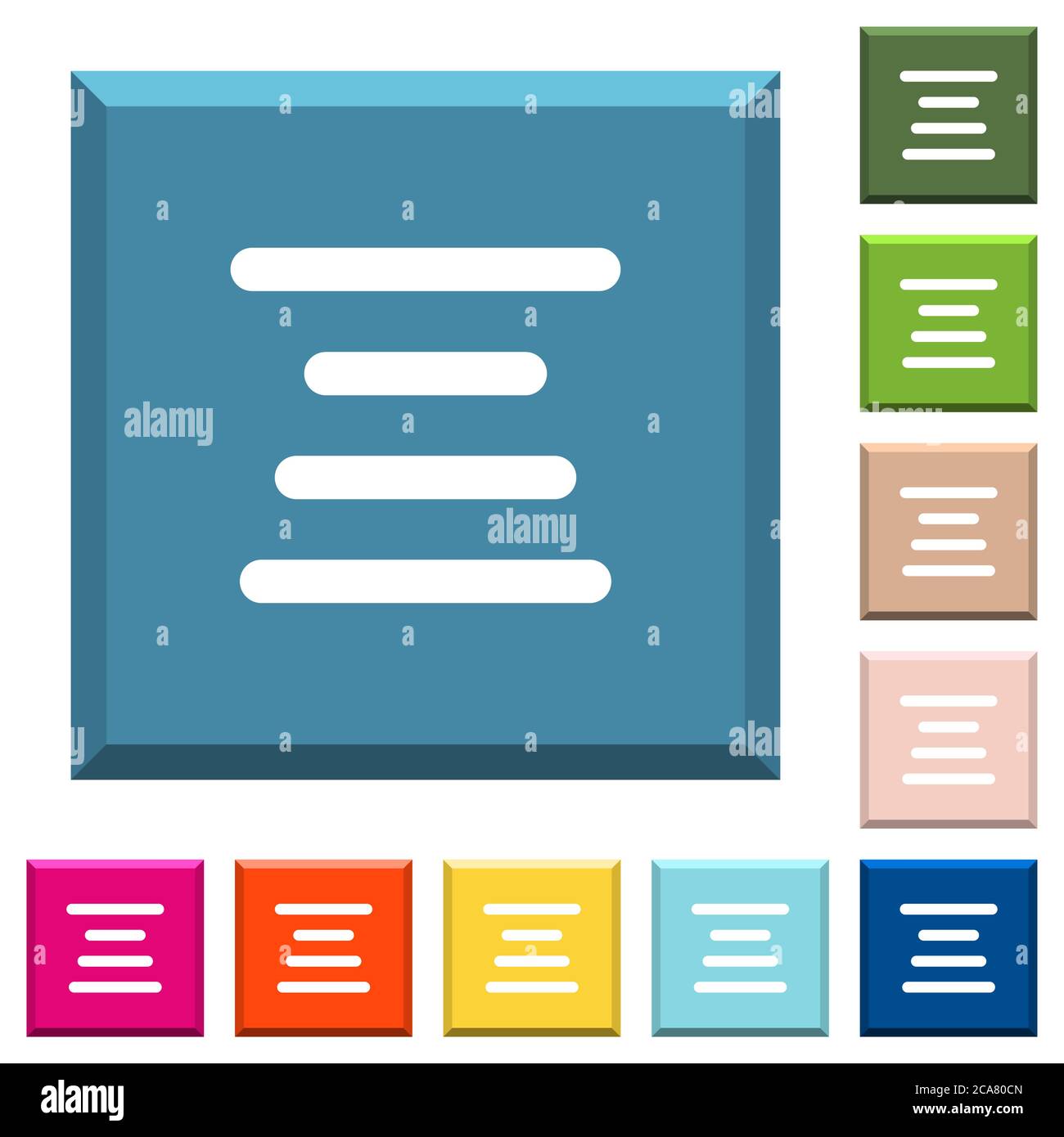 Text align center white icons on edged square buttons in various trendy ...