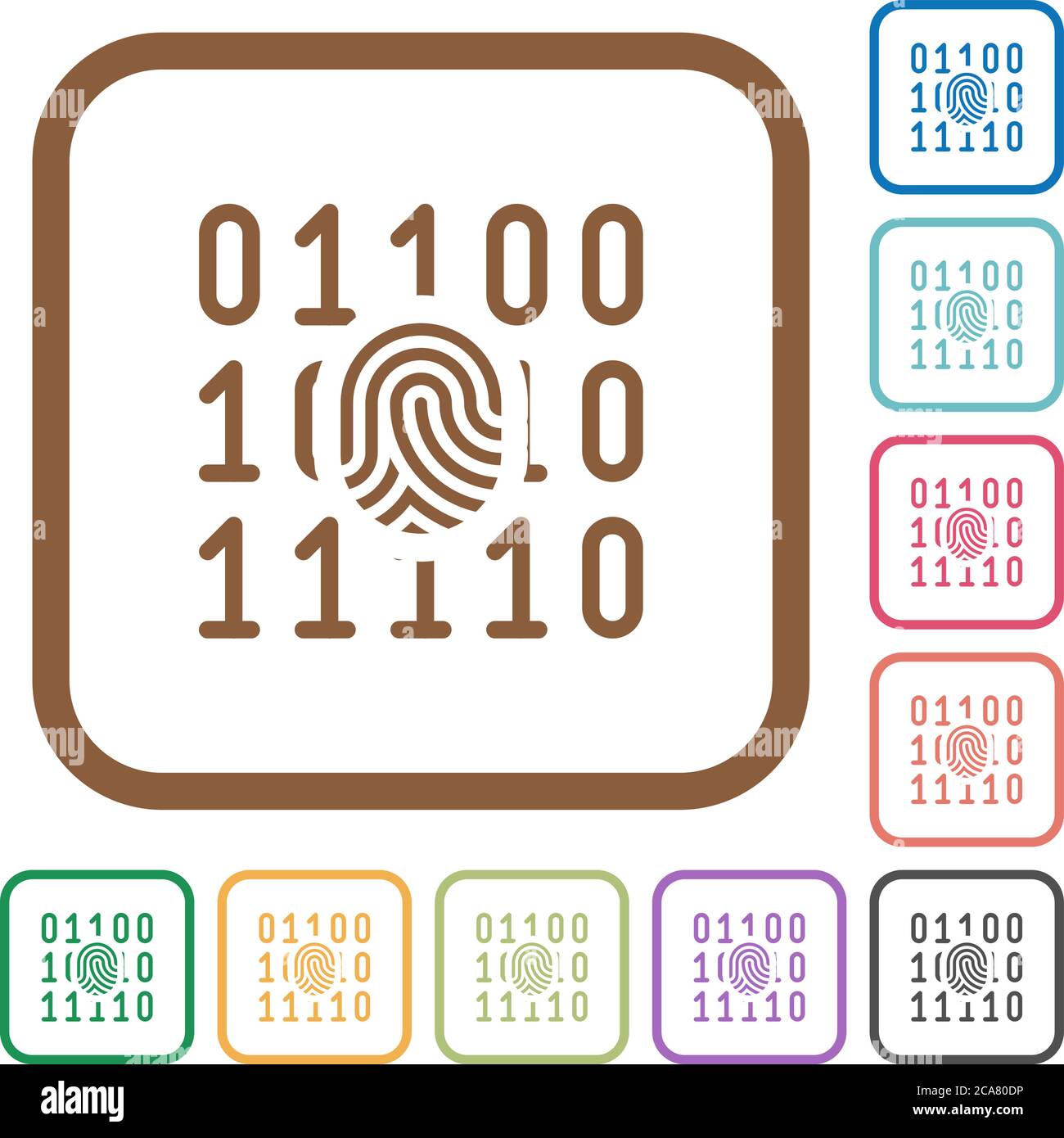 Digital fingerprint simple icons in color rounded square frames on ...