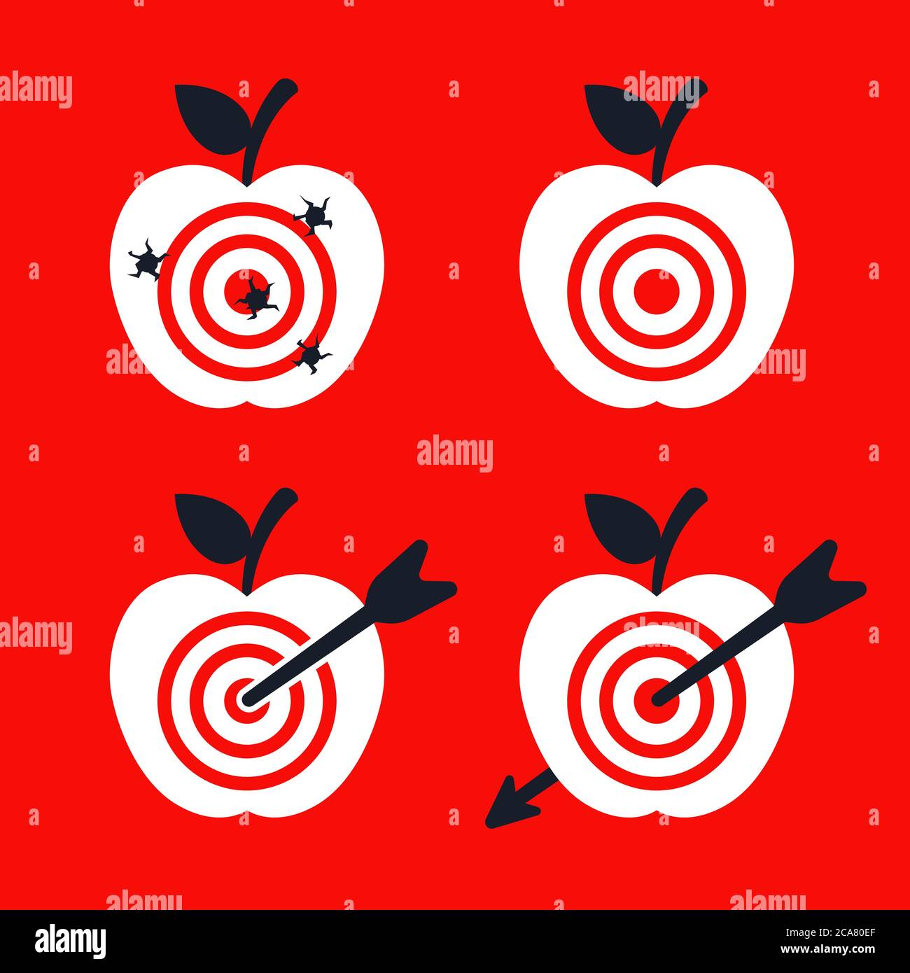 set of apples with a target. shoot right at the target. flat vector ...