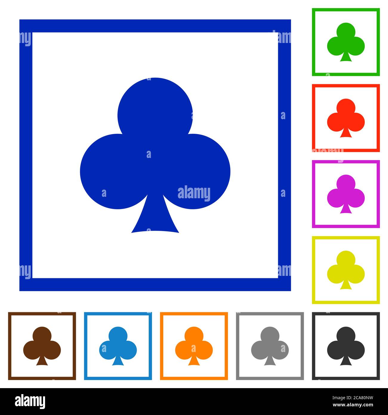 Club card symbol flat color icons in square frames on white background ...