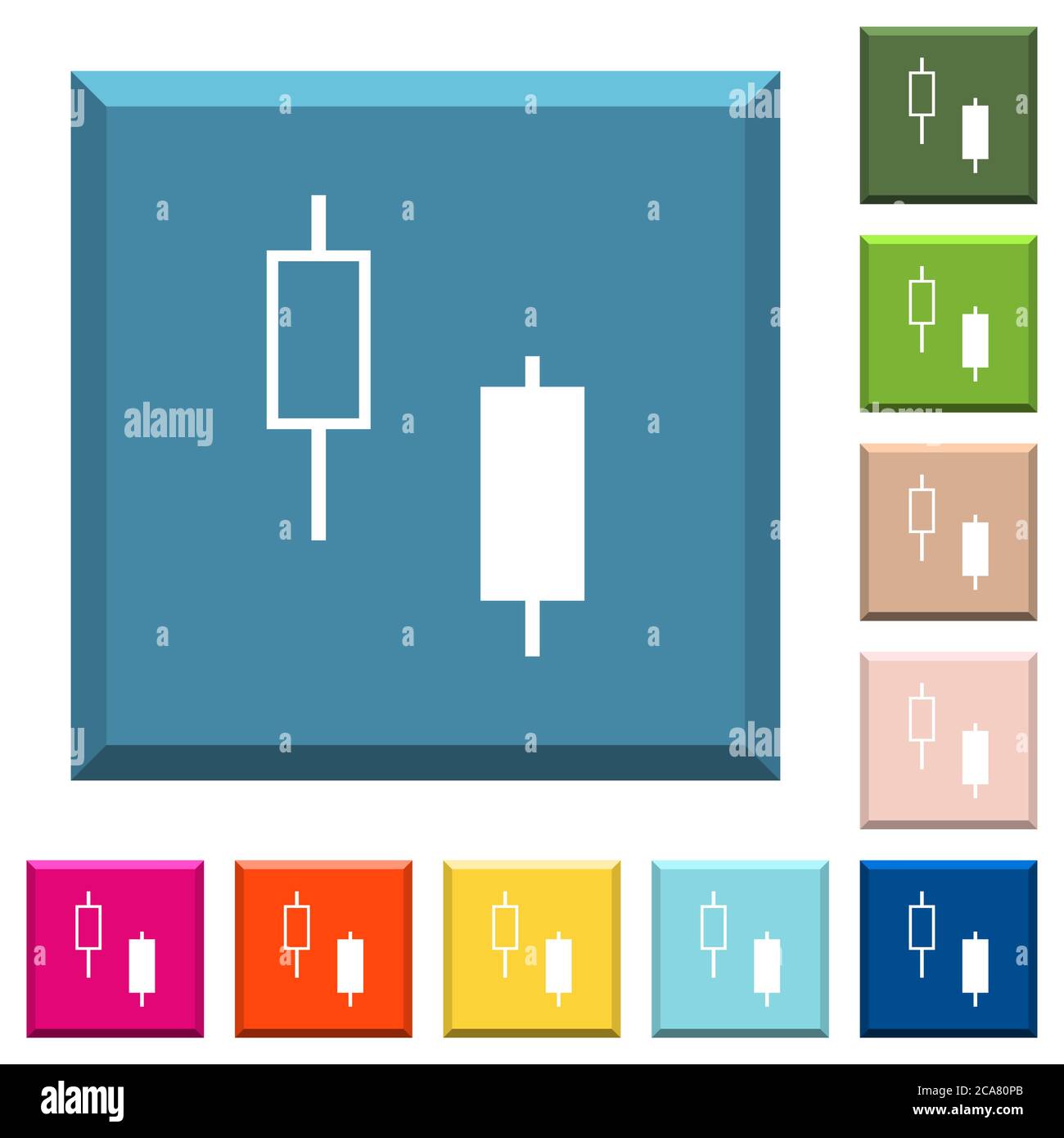 Two candlesticks white icons on edged square buttons in various trendy ...