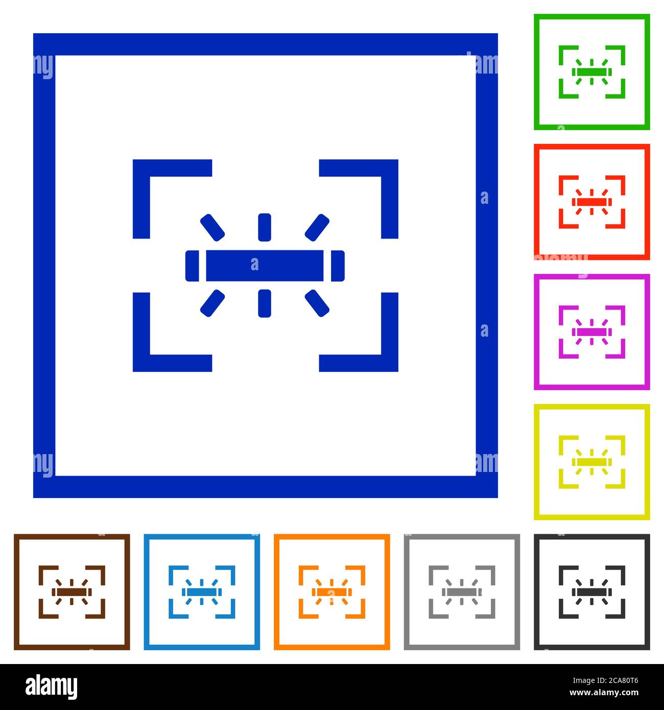 camera white balance fluorescent mode flat color icons in square frames ...