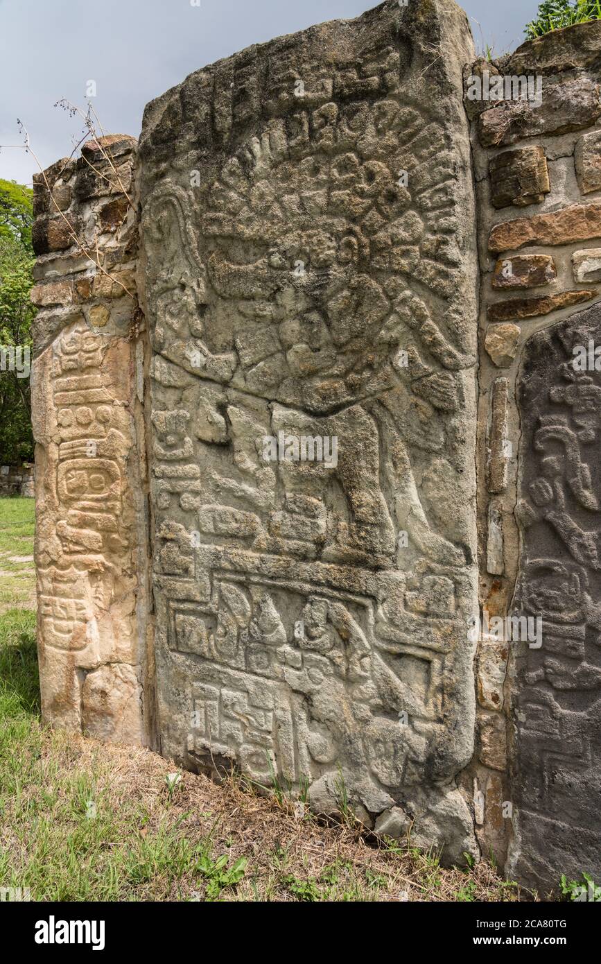 Carved stones showing figures on the corners of the South Platform in ...