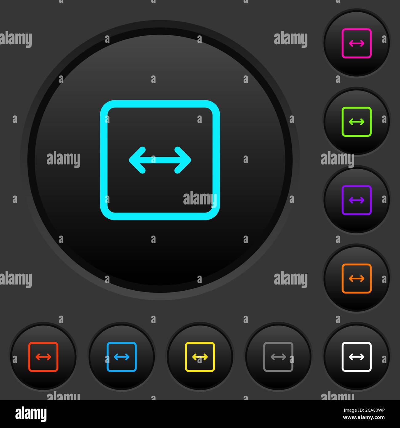 Adjust object width dark push buttons with vivid color icons on dark ...