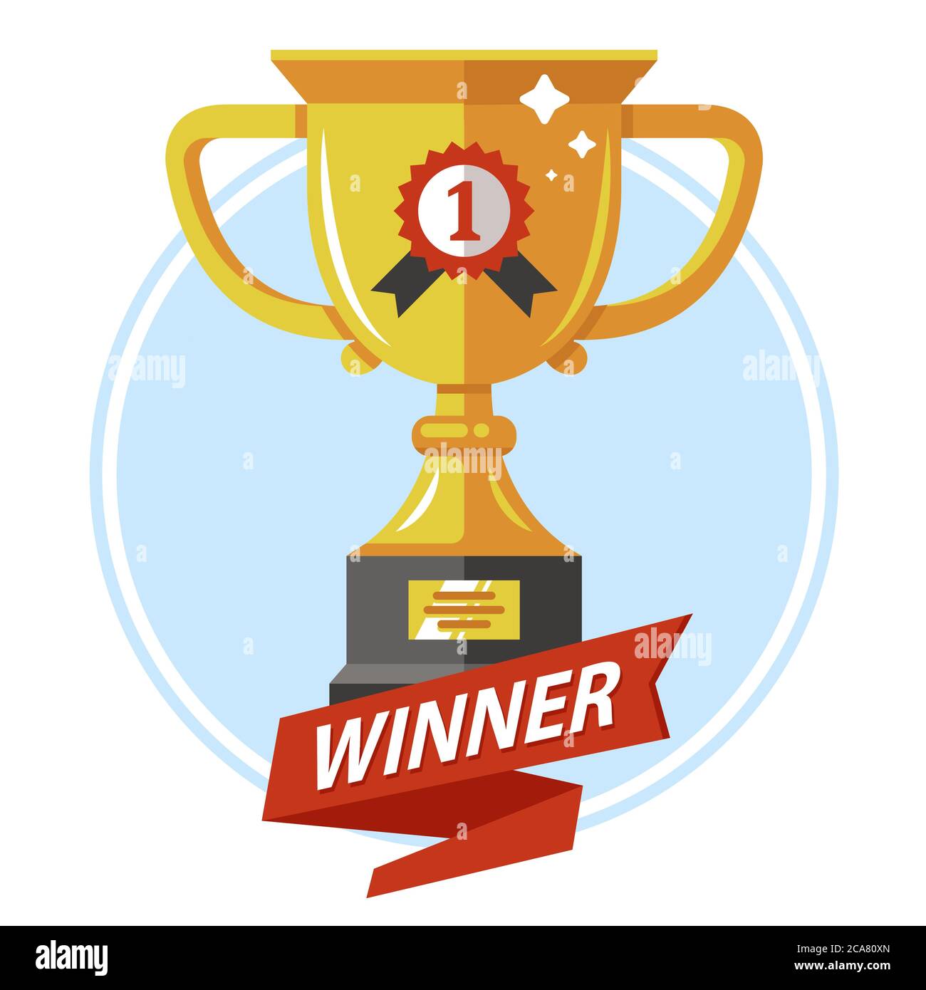 gold cup for the winner with a red ribbon. win the competition. flat ...