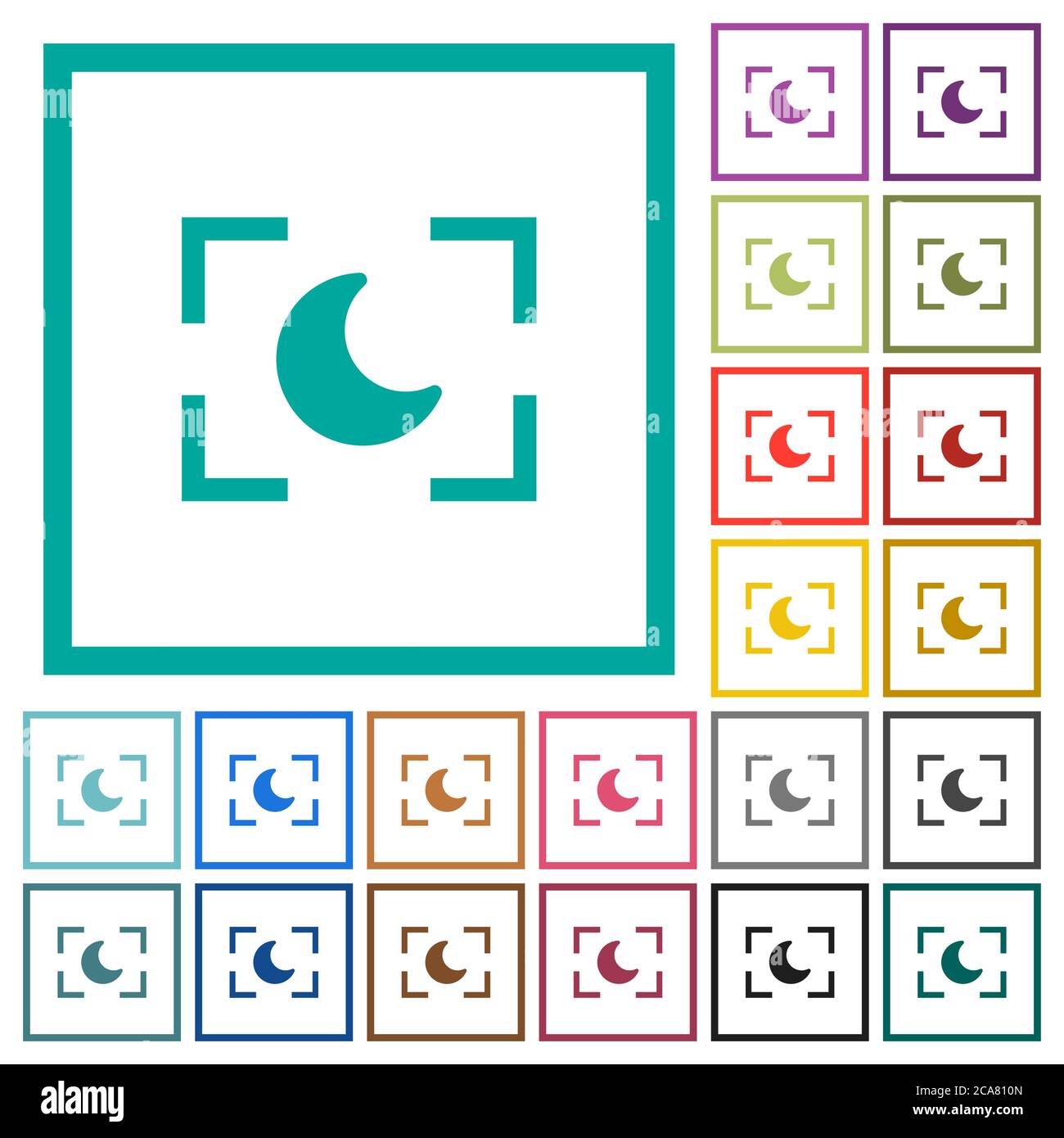 Camera night mode flat color icons with quadrant frames on white ...