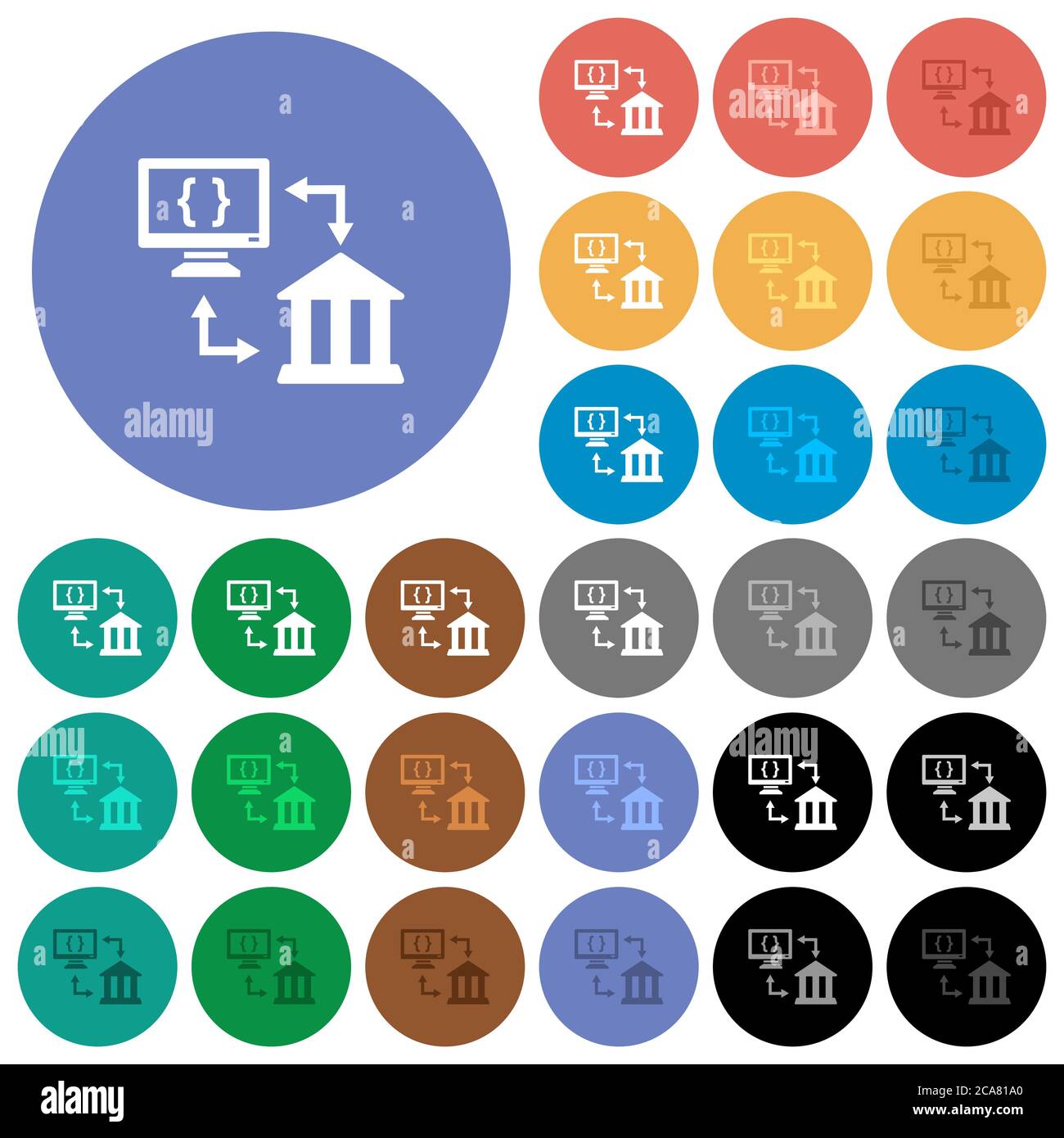 Open banking API multi colored flat icons on round backgrounds ...