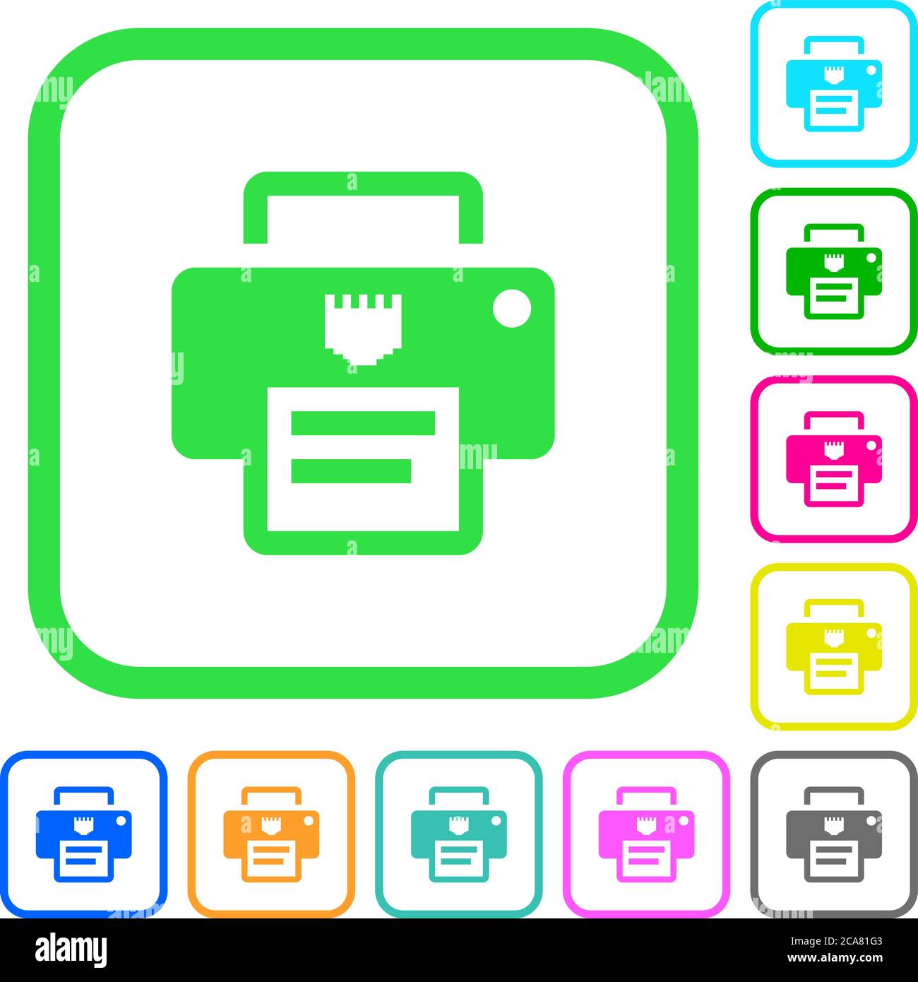 IP printer vivid colored flat icons in curved borders on white ...