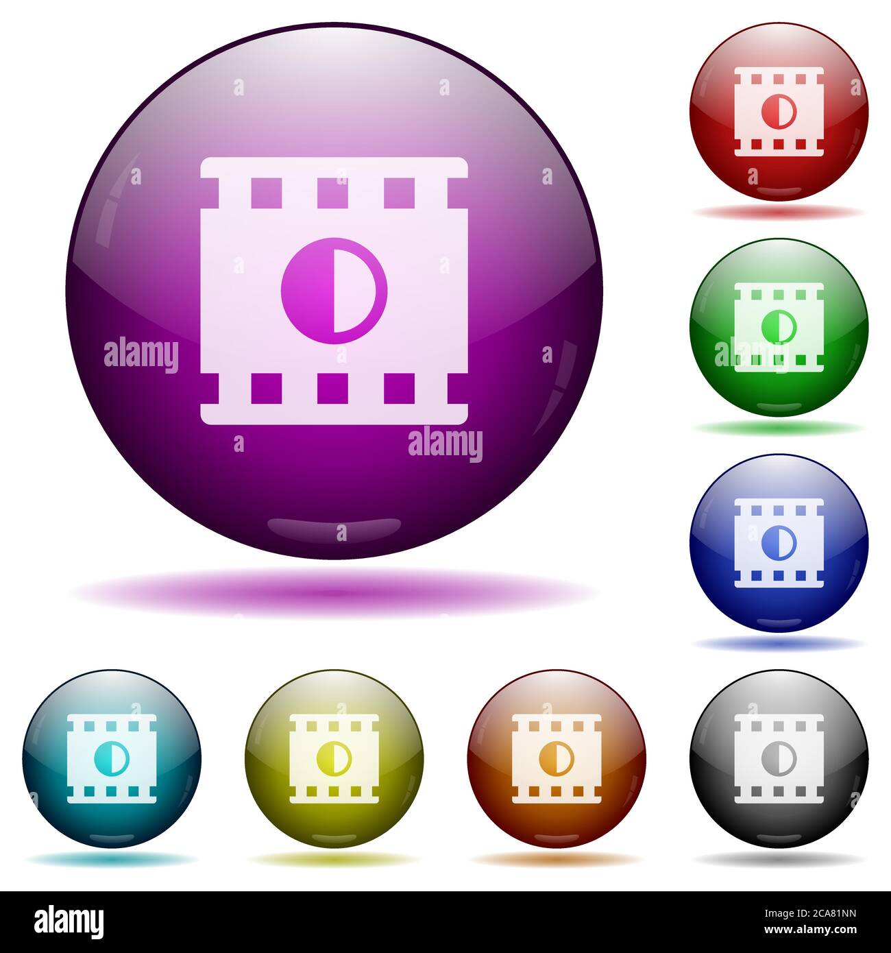 Movie contrast icons in color glass sphere buttons with shadows Stock ...