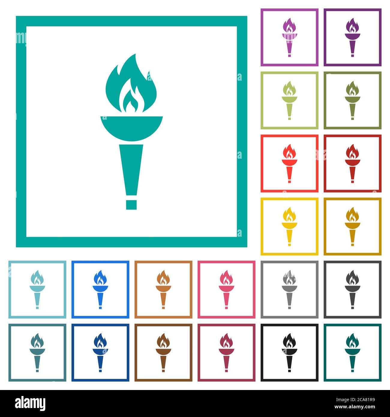 Torch flat color icons with quadrant frames on white background Stock ...