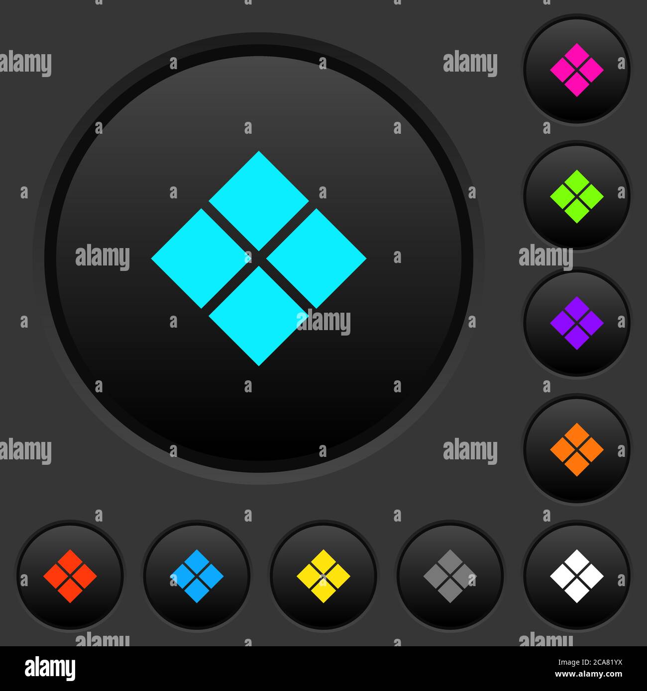 Diagonal tile pattern dark push buttons with vivid color icons on dark ...