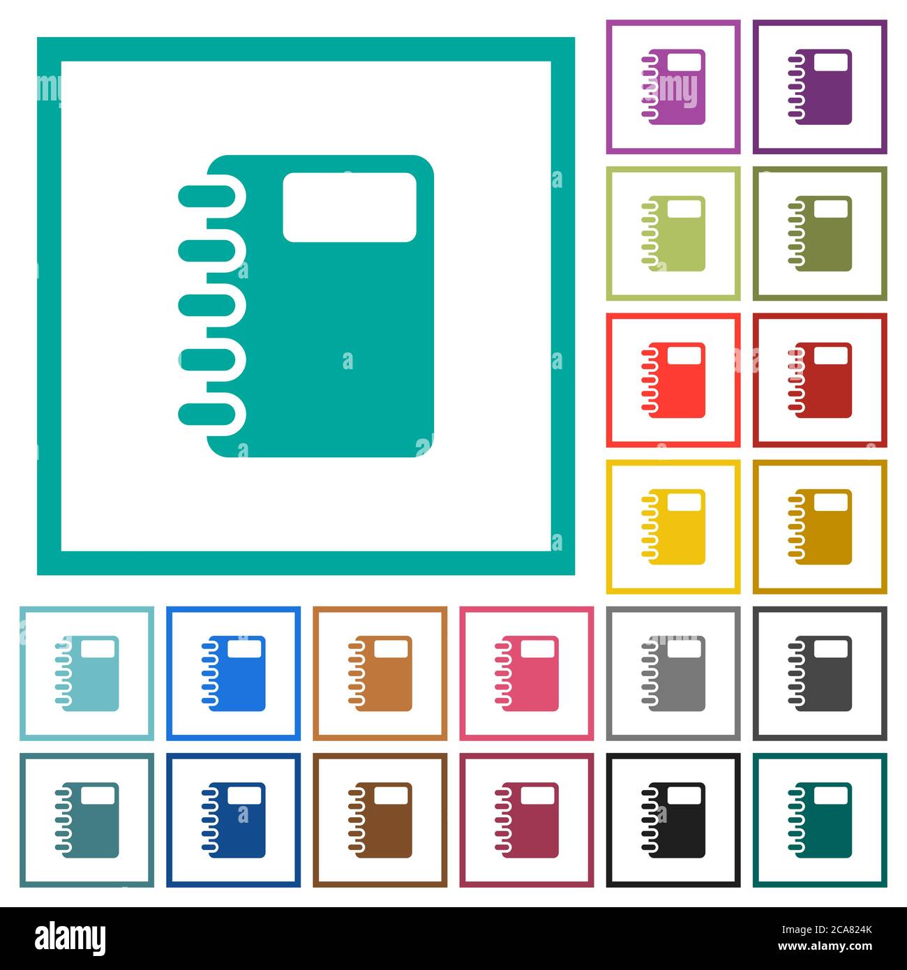 Spiral notebook flat color icons with quadrant frames on white ...