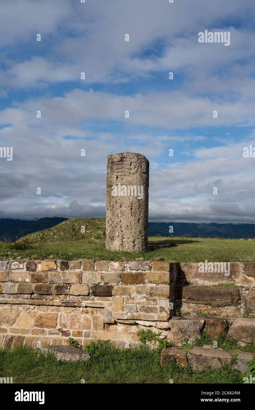 A carved column from the Temple of Two Columns on the North Platform of ...
